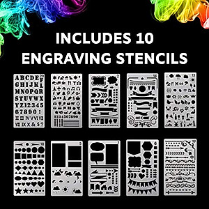 The Original Easy Etcher - Engraving Pen Complete Kit - Portable DIY Craft Electric Engraver & Stencils for Jewelry, Metal, Glass, Leather, Wood - Rotary Tool Etching Scribe Carving Tool