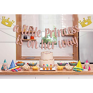 A Little Princess Is on Her Way Banner, Princess Themed Baby Shower Decorations, Crown Welcome Baby Party Decor, Baby Girl 1st Birthday Party Supplies Rose Gold & Gold