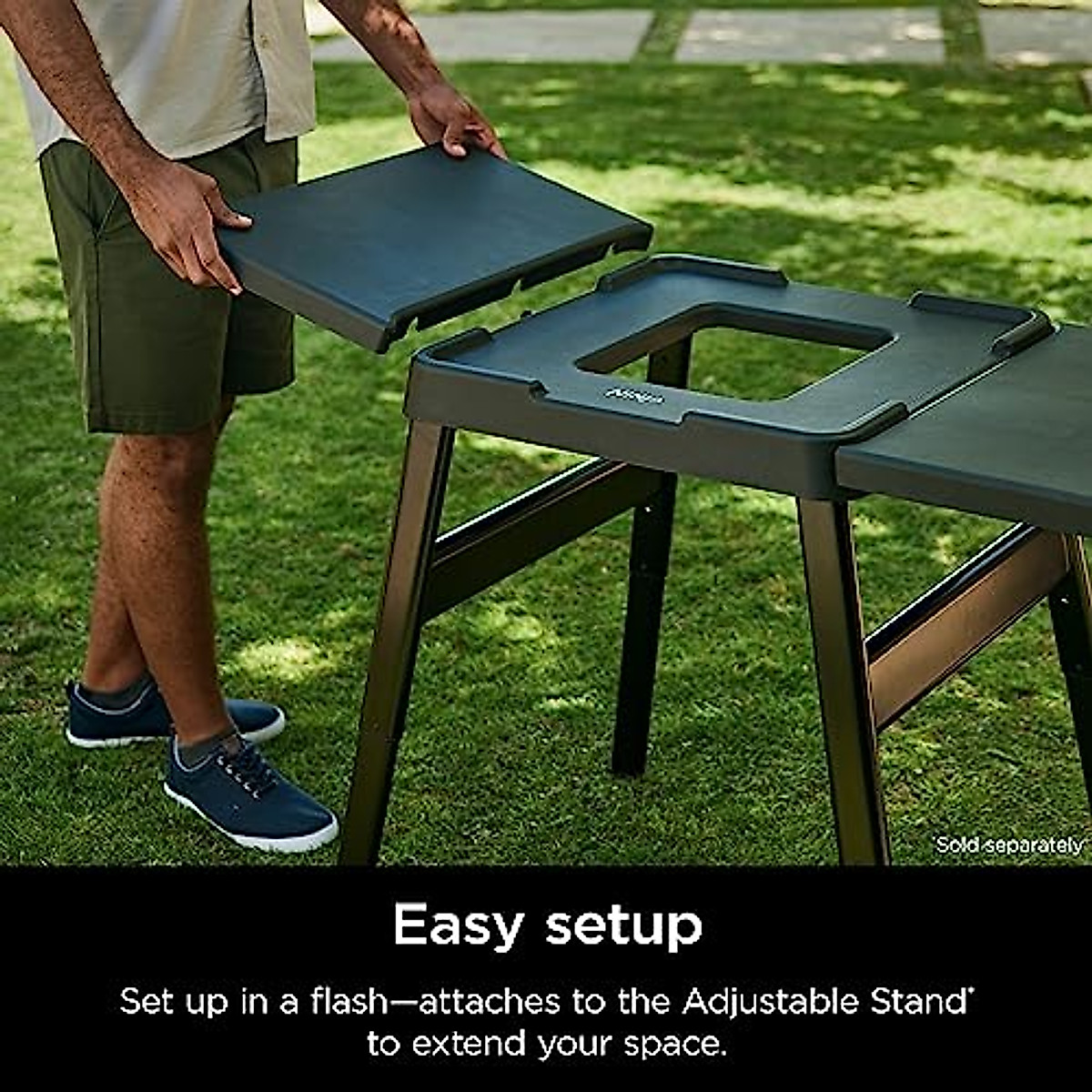 Ninja XSKUSSDTBL Attachable Table, Woodfire Universal Stand, Side Utensil Holder, Left or Right Compatible, Weather-Resistant, Black, 14.5" x 22"