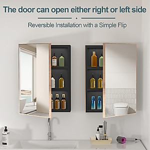 Gold Bathroom Medicine Cabinet with Mirror, Square Rectangle Single Door Recessed or Surface Wall Mounted Aluminum Bathroom Medicine Cabinet, Modern Vanity Mirror 16" W x 22" H