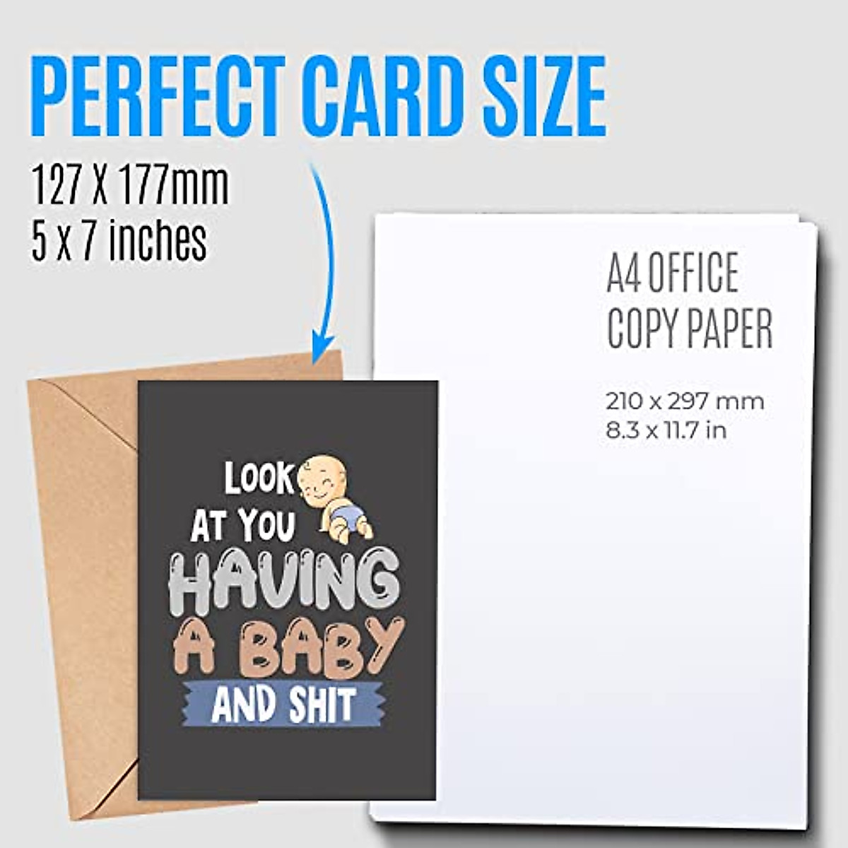 Funny new baby card with envelope | Silly card for parents to be | Congratulatory card for pregnancy reveal for mom, dad. | Baby shower congratulations present