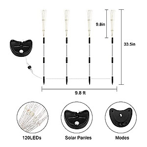 IEBIYO Outdoor Decorations Fireworks Lights for Garden, 4 Pack 120 LED Solar Powered Fireworks Lights, 8 Modes Copper Wire Waterproof Landscape Sparkles Light for Fence, Path, Wedding, Patio
