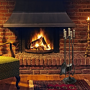 Tangkula 5 Pieces Fireplace Tools Wrought Iron Toolset 4 Tools & Decor Holder Indoor Outdoor Tong,Poker, Base, Shovel,Brush Fireplaces Hearth Accessories