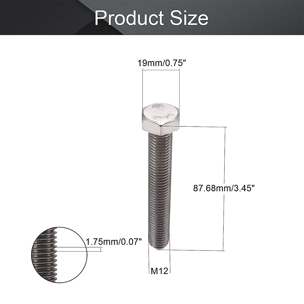 MroMax 5Pcs M12 x 80mm Hex Head Screws Bolts, 304 Stainless Steel 18-8, Fully Threaded, External Hex Drive, for Mounting Chair, Handles, Rail, Pump, Wheels, Antenna Parts, Boat and Plastic Bumpers