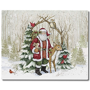 CounterArt Winter Forest Santa 3mm Heat Tolerant Tempered Glass Cutting Board 15” x 12” Manufactured in the USA Dishwasher Safe