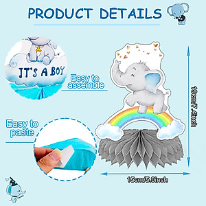 9pcs Blue Elephant Honeycomb Centerpieces Elephant Baby Shower Decorations for Boy Elephant Baby Shower Centerpieces Birthday Party Supplies Table Toppers for Elephant It's A Boy Party Favors for Kids