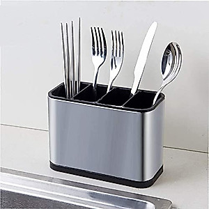TESOT Utensil Holder Sink Caddy Sponge Holder with 4 Divided Compartments, Sturdy Stainless Steel, Rust Proof