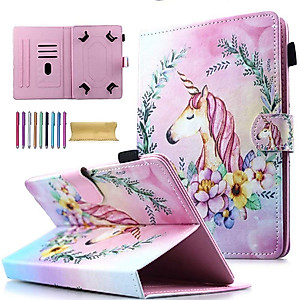 Universal 8.0" Tablet Case, AMOTIE Wallet Stand Cover Shockproof Case for iPad Mini 1 2 3 4 5/ Galaxy Tab E 8.0/ Tab A 8.0/ Fire HD 8 and More 7.5-8.5 inch Tablet， Pink Unicorn
