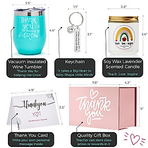 Little Mindings End of Year Teacher Gifts | Teachers Appreciation Gift Sets | Teacher Gift Set for Women: 12oz Tumbler, Thank You Candle, Keychain, Thank You Teacher Card