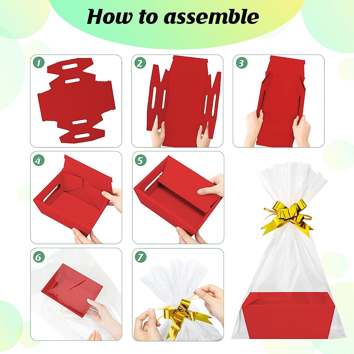 54 Pcs Gift Basket Set Includes 18 DIY Empty Gift Basket 9.8 x 8.5 x 3.5 Inches Food Storage Basket with Handles, 18 Bags and 18 Bows for Holiday, Wedding, Birthday Party Gift Wrapping (Kraft)