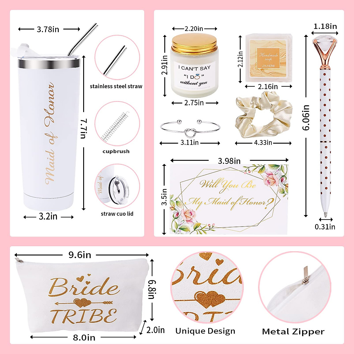 DHQH Bridesmaid Proposal Gifts Bridesmaid Gifts Box from Brides Bachelorette Party Gifts for Bridesmaids Wedding Gifts for Bridesmaid,20oz Bridesmaid Tumbler With Lid and Straws