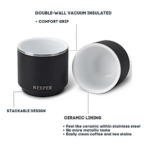 KEEPEE 4 oz Stackable Cup, Vacuum Insulated Espresso Coffee Cup with Ceramic Coating, Stainless Steel, 2 Pack, Matte Black