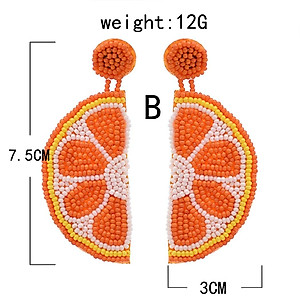 Statement Dangle Fruit Earrings - Fashion Cute Pineapple Orange Watermelon Cherry Beaded Fruit Earrings for Women Jewelry (Orange 2)