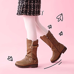 DREAM PAIRS Girls Little Kid Knice Tan Knee High Winter Motorcycle Riding Boots Size 1 M US Little Kid