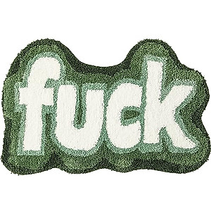 RoomTalks Green Cute Funky Bathroom Rugs Non Slip Washable, Shaggy Soft Absorbent Funny Cool Unique 2x3 Accent Throw Carpet Small Area Rugs for Bedroom Bathroom Dorm Kitchen Rude Swear Words Fuck Rug