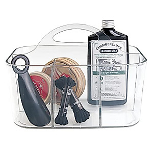 mDesign Small Plastic Shower/Bath Storage Organizer Caddy Tote with Handle for Dorm, Shelf, Cabinet - Hold Soap, Shampoo, Conditioner, Combs, Brushes, Lumiere Collection, 2 Pack, Clear