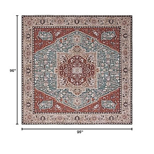 SAFAVIEH Tucson Collection Area Rug - 8' Square, Aqua & Rust, Traditional Persian Design, Non-Shedding Machine Washable & Slip Resistant Ideal for High Traffic Areas in Living Room, Bedroom (TSN150J)