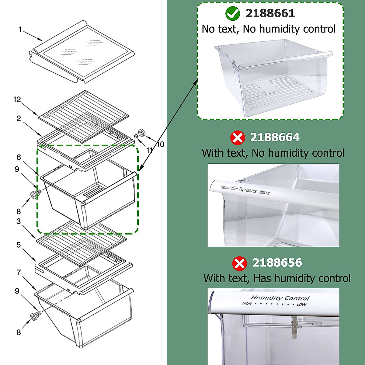 Hosile Crisper Bin, 4.5 Gallon Capacity, Clear Plastic, Replaces OEM Part #2188661, Fits Some Whirlpool, Kenmore, M-a-ytag, Amana, Estate, Crosley, Inglis, Roper, Ikea, Kirkland