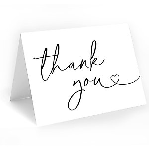 Thank You Card - 50 Pieces - 25 Cards and Envelopes - Everyday Thank You Cards - All Occasion Thank You Cards - Wedding Cards - Bridal Shower Cards - Baby Shower Cards - Birthday Cards - Heart