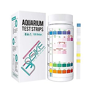 BOSIKE 6 in 1 Aquarium Test Strips Kit - 125 Fresh Water Fish Tank Tester Strips for Total Hardness, Nitrate, Nitrite, Cl2, Carbonate & ph Testing