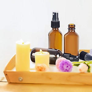 12 Pack 2oz 60 ml Amber Glass Spray Bottles with Fine Mist Sprayer & Dust Cap for Essential Oils, Perfumes,Cleaning Products.Included 1 Brush,2 Extra Sprayers,2 Funnels,3 Droppers & 24 Labels.