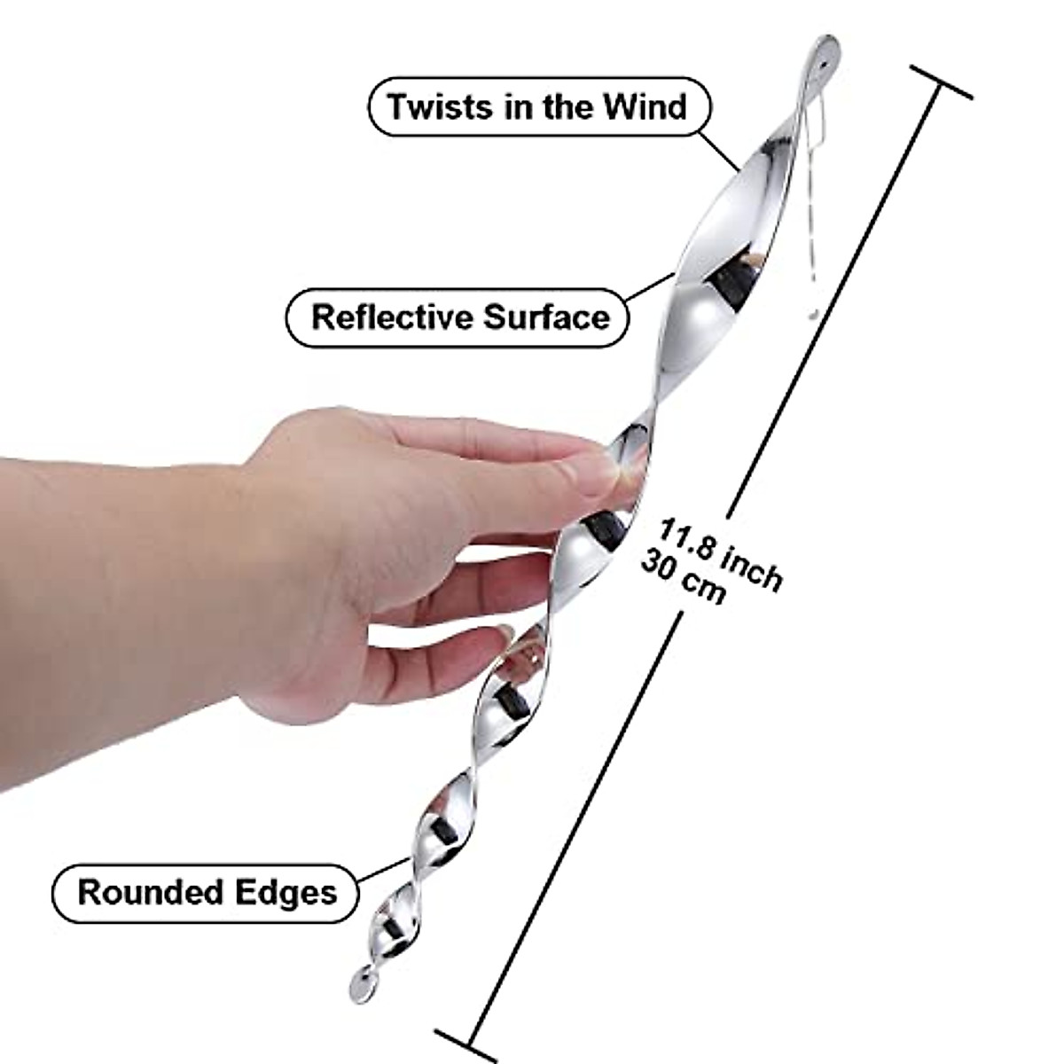 Reflective Bird Scare Devices Wind Twisting Bird Scare Rods Hanging Spiral Reflectors, 12 Pack Silvery