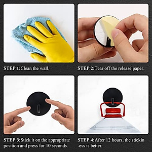 Auvotuis 4Pcs Wall Hooks Heavy Duty Adhesive Utility Hooks Stainless Steel Towel Hooks Transparent Waterproof Seamless Hooks for Kitchen, Bathroom (Black)