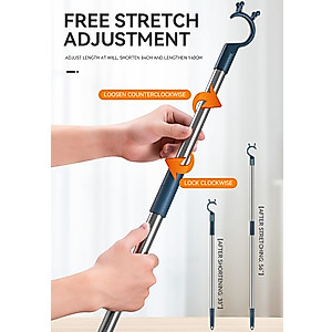 55'' Retractable Reach Sticks Extend Utility Pole Hook Adjustable Long Reach Stick for Closet/Ceiling/Shelf, Blue