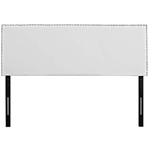 Modway Phoebe Faux Leather Upholstered Queen Headboard in White with Nailhead Trim