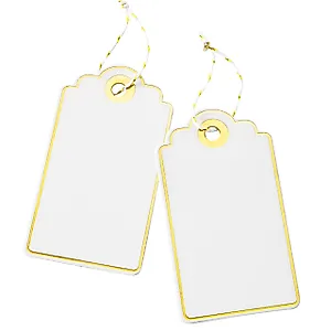 100 PCS 3.5 x 2 inches White Paper Gift Tags with String for Christmas by SUNCOLOR