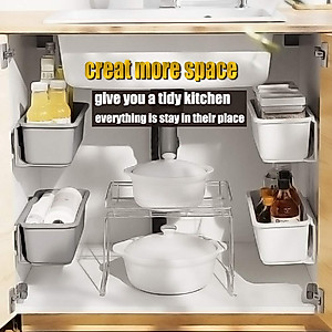 2 Pack Sliding Cabinet Basket for Bathroom, Pull out Storage Drawer Shelves for under Kitchen Sink or Limit Space, Long 14.8in by Wide 6in by Hight 4.4in, White