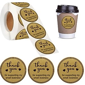 2 Inch Kraft Valentine's Day Thank You for Supporting My Small Business Stickers with Hearts - Heart Valentines Present Gift Thank You Labels Seals for Bubble Mailers and Gift Bags 500 Pcs