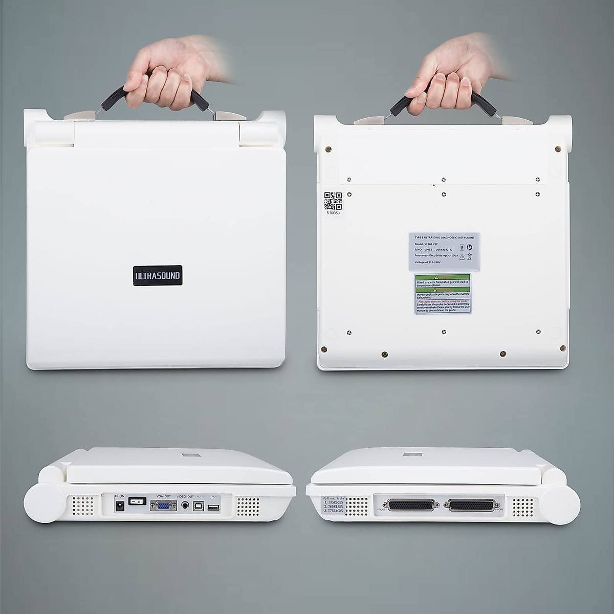 Ultrasound Scanner Veterinary Machine Laptop 12 Inch Portable Black White Doppler Farm Animals Pregnancy Convex Probes, with USB Port, for Animal Horse Equine Goat Dog Cat Sheep Rectal Linear Probe