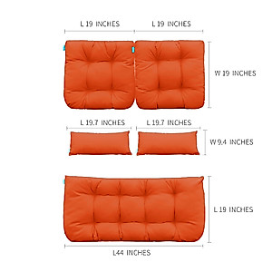 QILLOWAY Outdoor Patio Wicker Seat Cushions Group Loveseat/Two U-Shape/Two Lumbar Pillows for Patio Furniture,Wicker Loveseat,Bench,Porch,Settee of 5 (Orange)