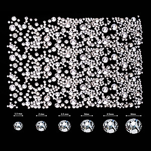 2000 Pieces Flat Back Gems Rhinestones 6 Sizes (1.5-6 Mm) Round Crystal Rhinestones with Pick up Tweezer and Rhinestones Picking Pen for Crafts Nail Clothes Shoes Bags DIY Art(Clear)