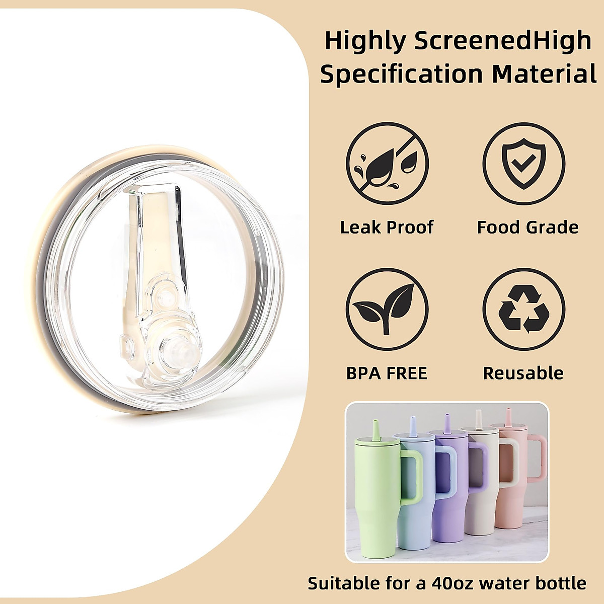 2 Pack 40 oz Tumbler Flip Straw Lid Replacement fit for Stanley Quencher,Reusable Tumbler Cover for Stanley Cup Proof Splash Resistant Tumbler Lids