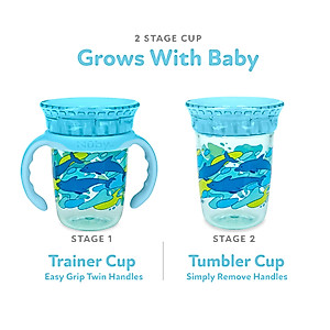 Nuby 360 Edge 2 Stage Drinking Rim Cup with Removable Handles & hygienic Cover: 8 Oz/ 240 Ml, 12M+, Dolphins, Aqua (80818)