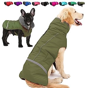 Doglay Dog Winter Coat with Thicken Furry Collar, Fleece Lining Reflective Warm Dog Jacket, Waterproof Adjustable Dog Clothes for Cold Weather, Soft Puppy Vest Apparel for Small Medium Large Dogs