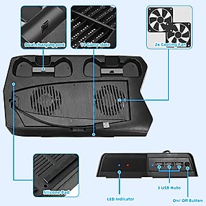 Yerliker Multi-Function Vertical Stand with Cooling Fan Compatible with PS5 Console and PS5 Digital Edition, with Game Holder Dual Controller Charger 3-Ports USB Hub and 14 Game Card Slot Organizers [video game]