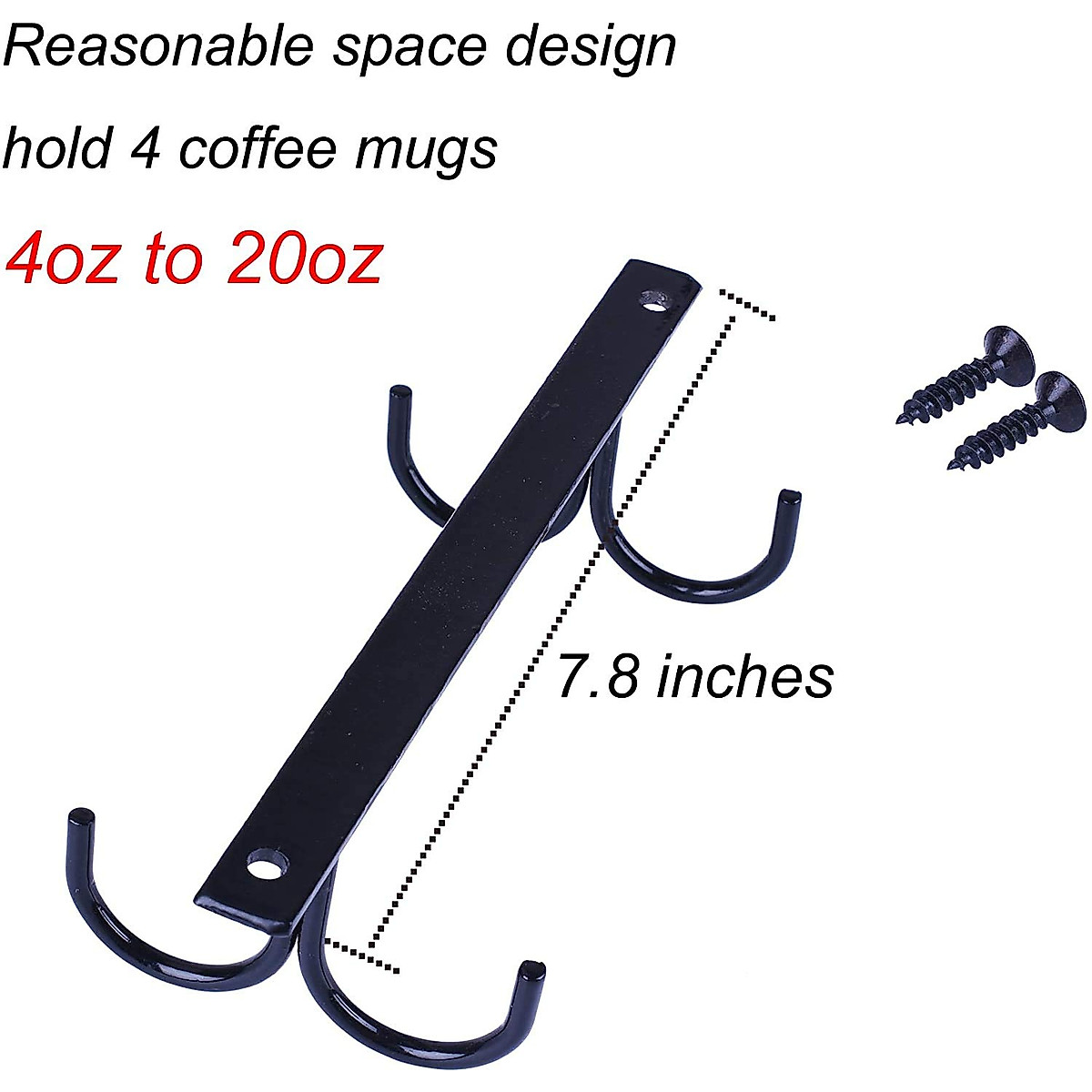 FOLOU Under Cabinet Mug Rack, Rustic Mug Organizer Rack Cup Holder Under Shelf 12 Hanging Hooks Rack for Mugs, Coffee Cups and Kitchen Utensils Display (White 3 Pack 12 Hooks)