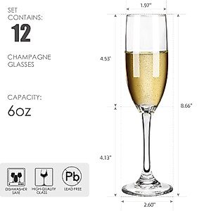 HAKEEMI Champagne Flutes Set of 12, 6 oz Classic Champagne Glasses Bulk, Elegant Toasting Flutes