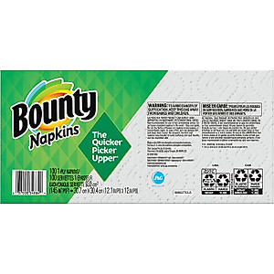 Bounty Quilted Napkins, 1-Ply, 12.1In X 12In, 100/PK, White