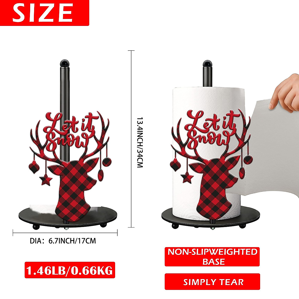 Christmas Paper Towel Holder, Christmas Bathroom Decor, Christmas Kitchen Decor Accessories Paper Towel Holder Stand, Metal Christmas Decorations for Kitchen, Large Towel Stand for Countertop