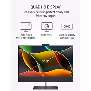 HP Pavilion 31.5 inch All-in-One Desktop PC, Intel Core i5-12400T Processor, Intel UHD Graphics, 16 GB RAM Memory, Windows 11 Home Operating System (32-b0010, Sparkling Black)