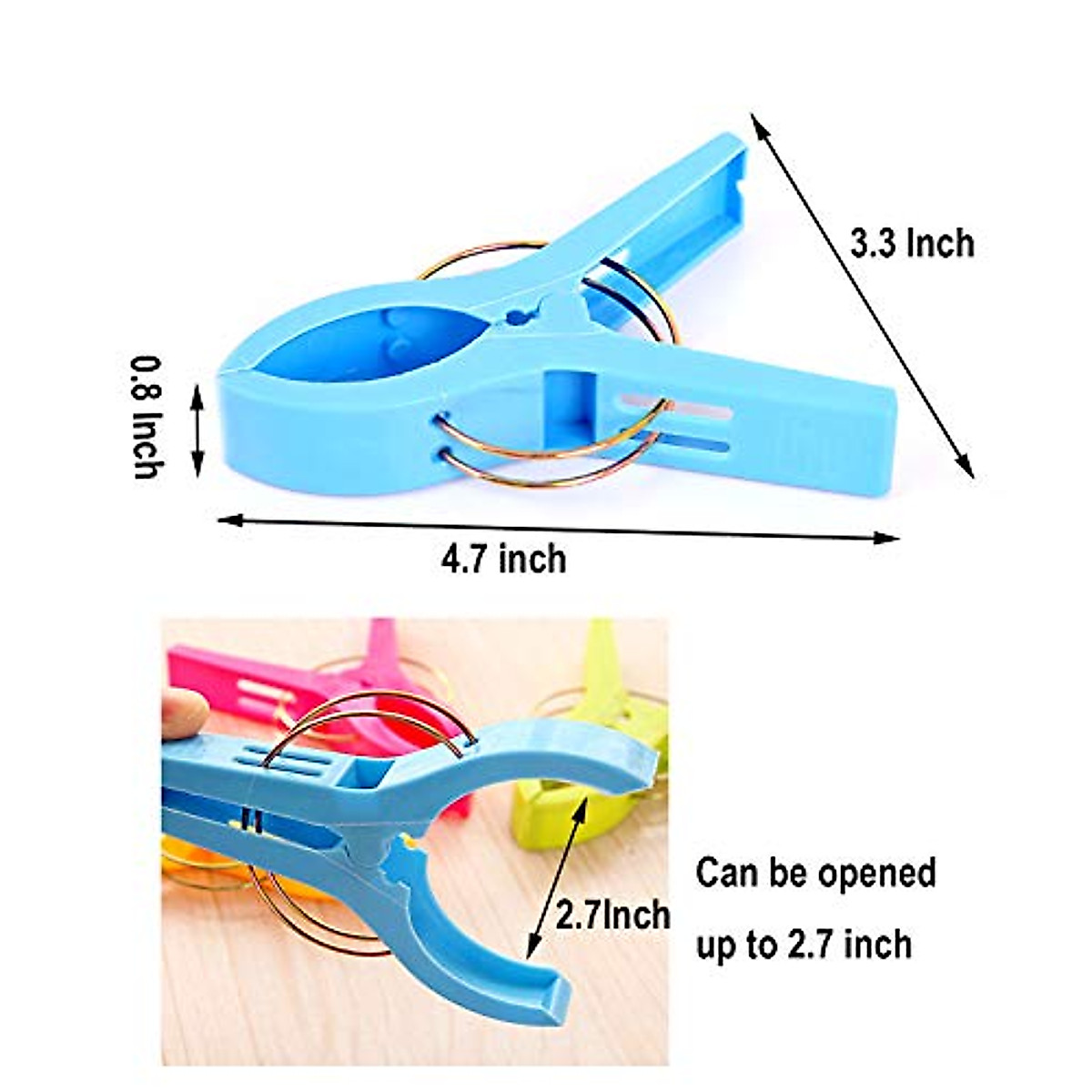 Beach Towel Clips for Beach Chairs, 16 Pcs 4.7 Inch 4 Colour Plastic Large Clothespin Towel Clips for Chairs, Beach Accessories for Vacation Must Haves (Blue, Green, Yellow, Hot Pink 16pcs 4.7'')