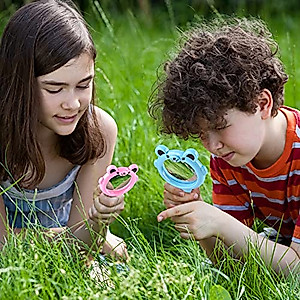 2 PC Children's Students Reading Magnifying Glass Hand-held Handle Foldable Kids Magnifying Glass Magnifying Glasses are Great for Read, Coins, Stamps, Map, Inspection (Blue+Pink)