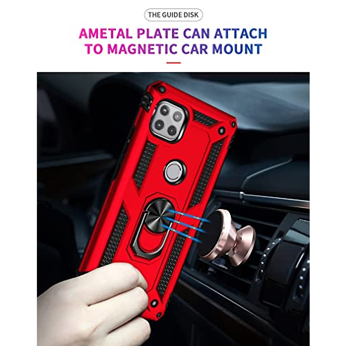 YZOK Compatible with Motorola One 5G Ace Phone Case,with HD Screen Protector,[Military Grade] Ring Car Mount Kickstand Hybrid Hard PC Soft TPU Shockproof Protective Case for Moto One 5G Ace (Red)