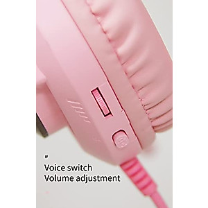 Cute Cat Ear Headset with Mic, Colorful Light, Adjustable Headband, 50mm Speaker, Girls Headphone, Compatible with PS, Xbox One, Nintendo Switch, PC, Laptop (Pink)