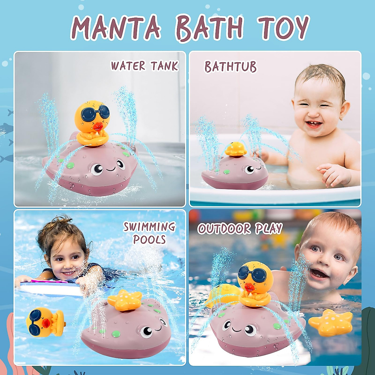 Bath Toys, Whale Bath Toy Sprinkler, Stingray Automatic Spray Water, Induction Sprinkler Bathtub Baby Toys for Infants Toddlers, Pool Bathroom Baby Toy Boys & Girls Gift