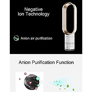 SSLW Space Heater Bladeless Tower Fan, Heater and Fan Combo, 1-8H Timer 8 Speeds with Remote Control, for Indoor Large Room Bedroom Home Office Use, Gold